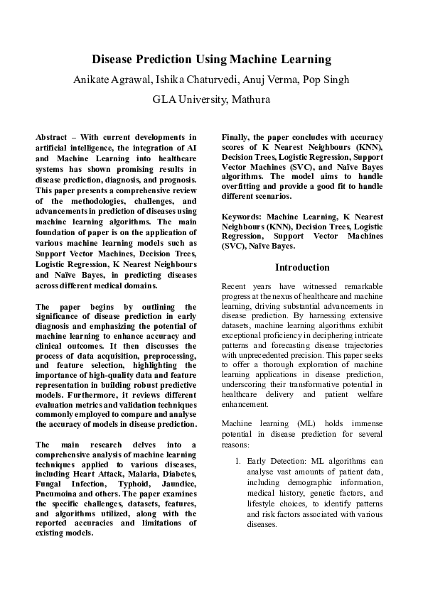 (PDF) Disease Prediction Using Machine Learning