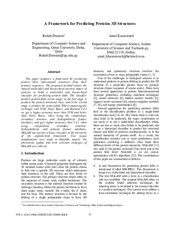 (PDF) A framework for predicting proteins 3D structures