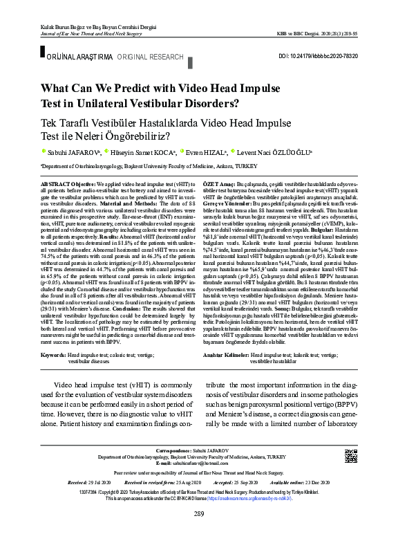 (PDF) What Can We Predict with Video Head Impulse Test in Unilateral ...