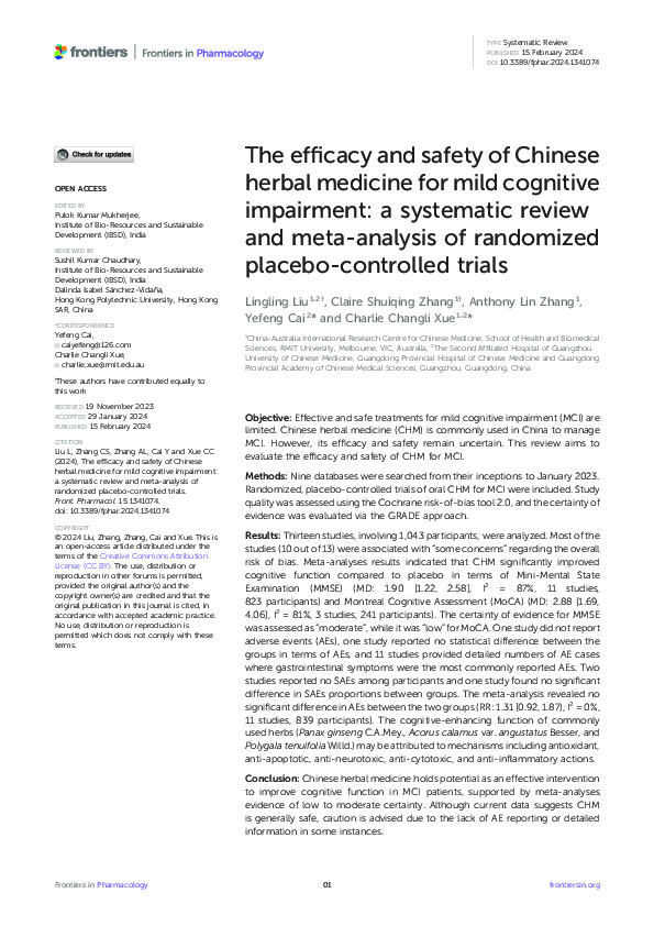 (PDF) The efficacy and safety of Chinese herbal medicine for mild ...