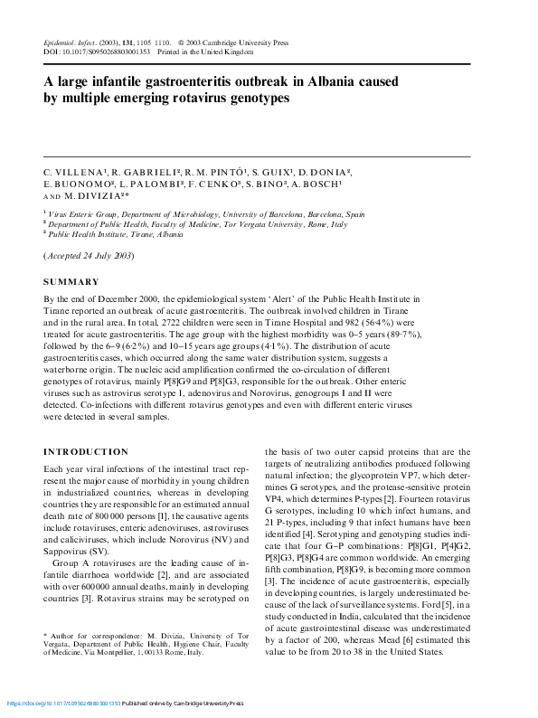 (PDF) A large infantile gastroenteritis outbreak in Albania caused by ...