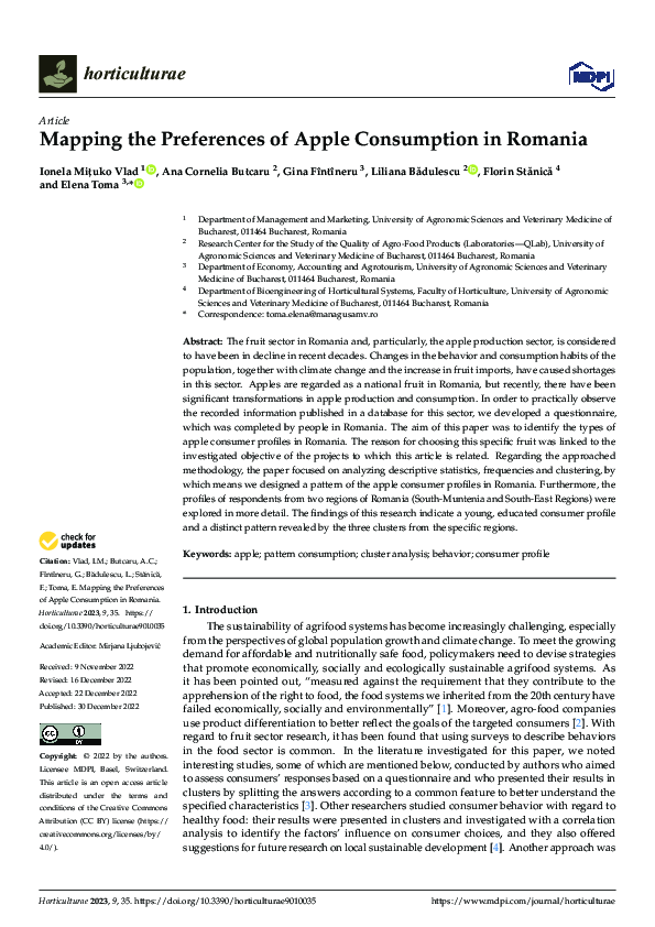 (PDF) Mapping the Preferences of Apple Consumption in Romania