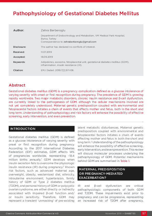 (PDF) Pathophysiology of Gestational Diabetes Mellitus