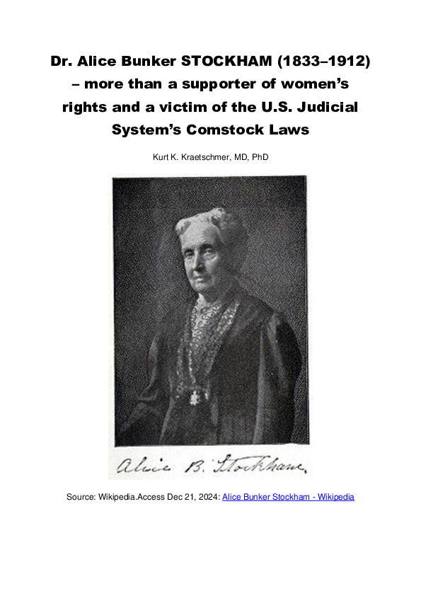 (PDF) Dr. Alice Bunker STOCKHAM (1833–1912) – more than a supporter of ...