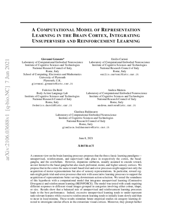 (PDF) A Computational Model of Representation Learning in the Brain ...