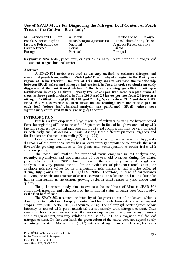 (PDF) Use of Spad Meter for Diagnosing the Nitrogen Leaf Content of ...
