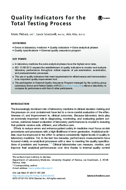 (PDF) Quality Indicators for the Total Testing Process