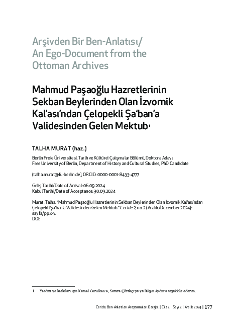 (PDF) Arşivden Bir Ben-Anlatısı/ An Ego-Document from the Ottoman ...