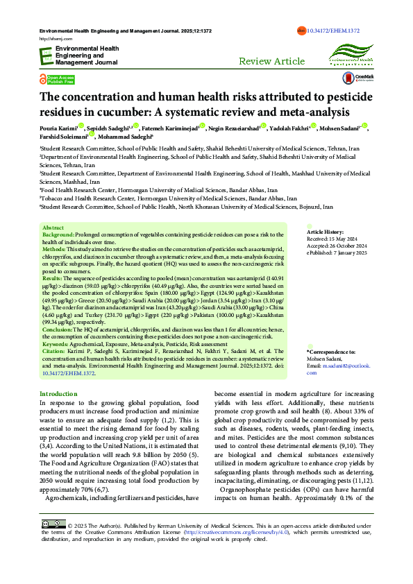 (PDF) The concentration and human health risks attributed to pesticide ...