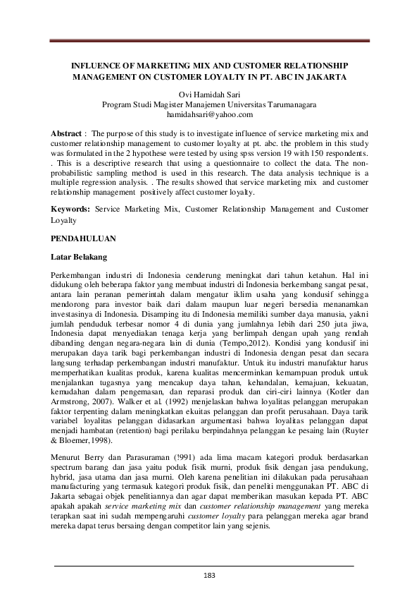 (PDF) Influence Of Marketing Mix And Customer Relationship Management ...