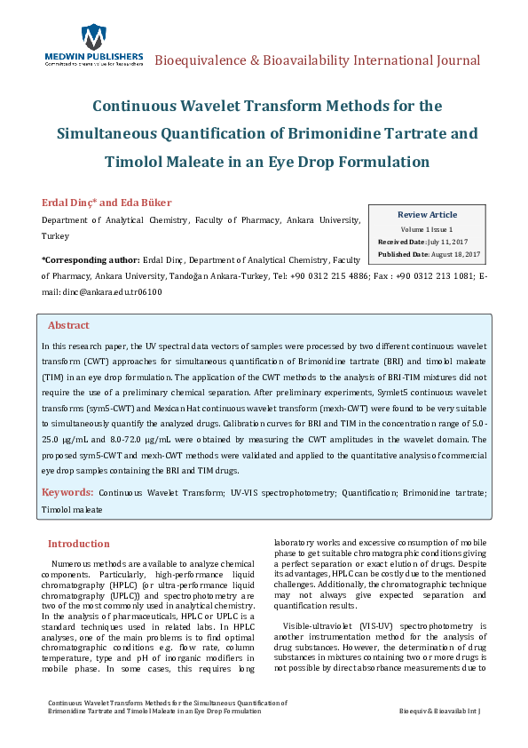 (PDF) Continuous Wavelet Transform Methods for the Simultaneous Quantification of Brimonidine ...