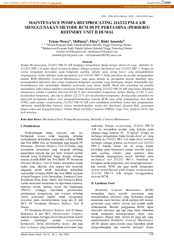 (PDF) Maintenance Pompa Reciprocating 211/212 PM-4 A/B Menggunakan ...