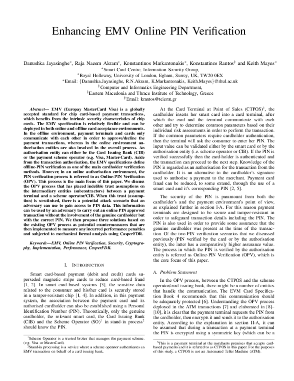 (PDF) Enhancing EMV Online PIN Verification