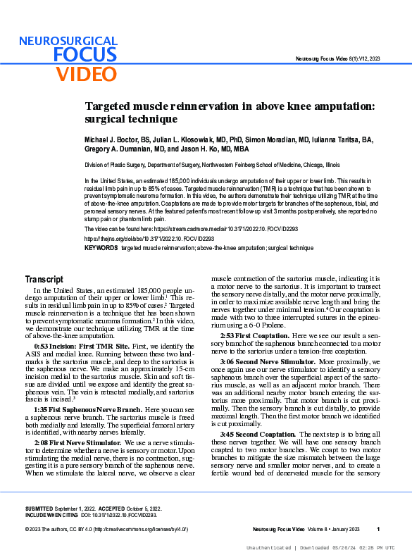 (PDF) Targeted muscle reinnervation in above knee amputation: surgical ...