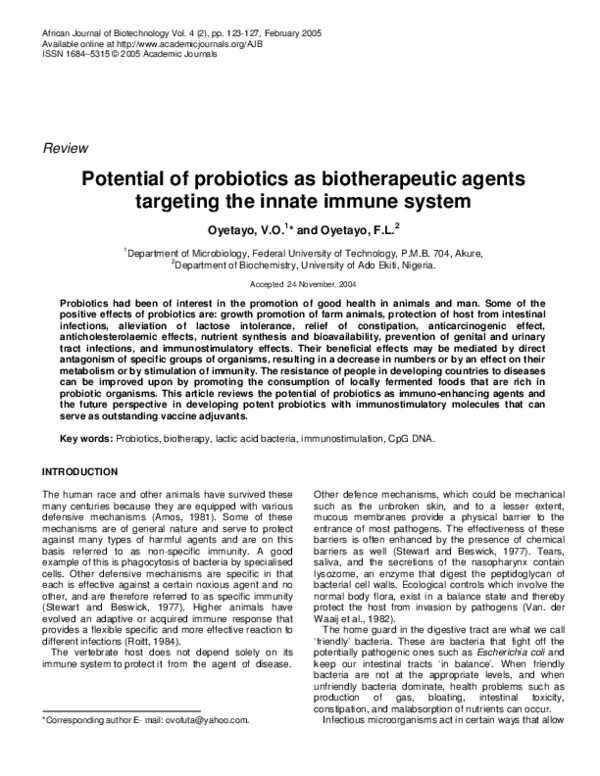 (PDF) Potential of probiotics as biotherapeutic agents targeting the ...
