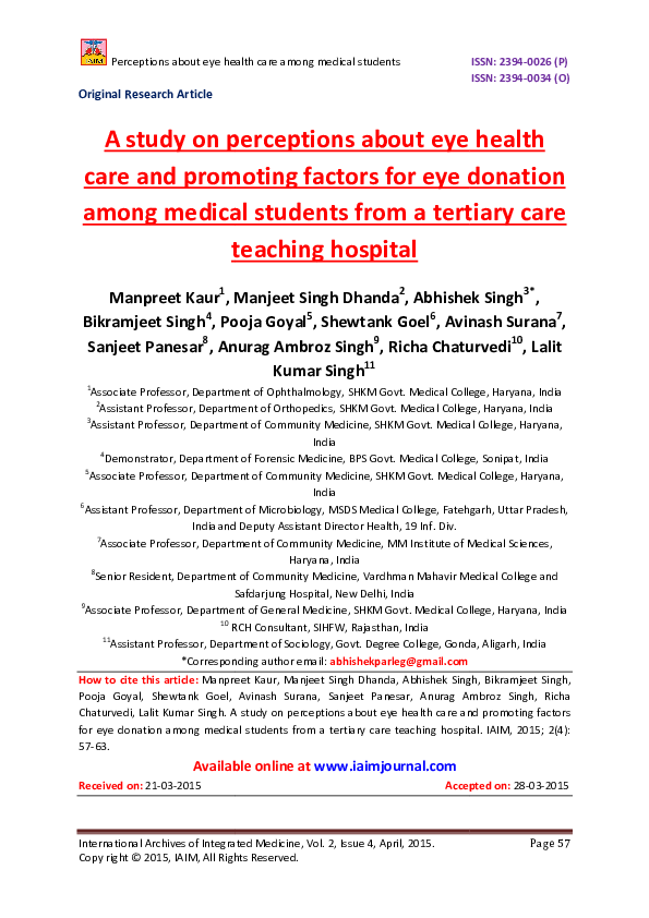 (PDF) A study on perceptions about eye health care and promoting ...