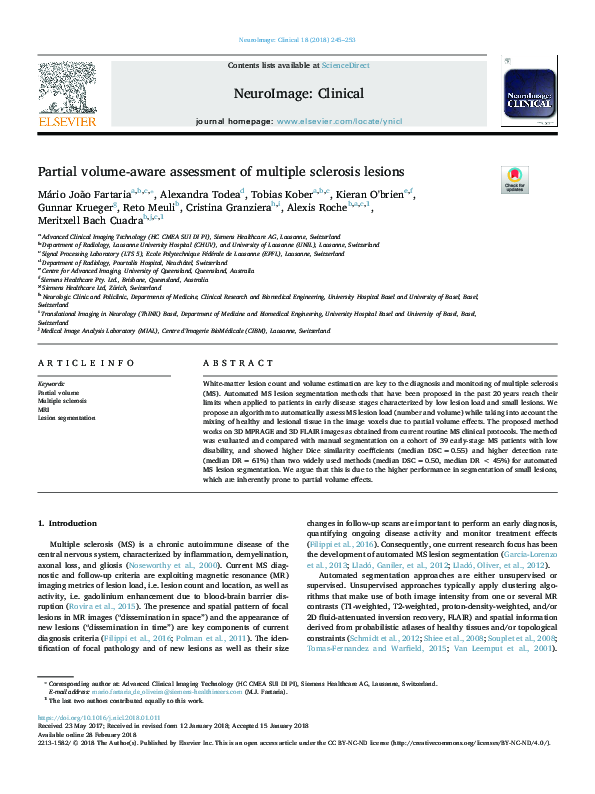 (PDF) Partial volume-aware assessment of multiple sclerosis lesions