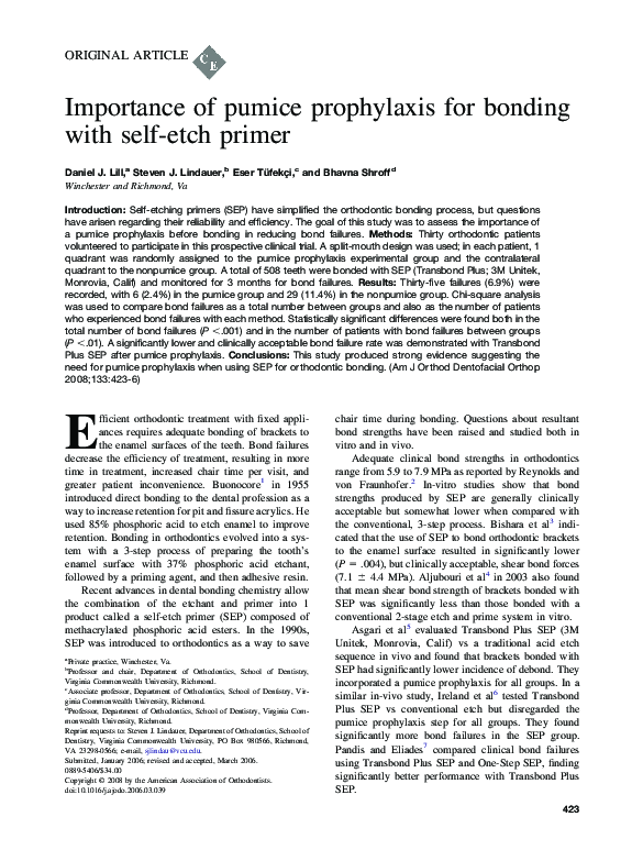 (PDF) Importance of pumice prophylaxis for bonding with self-etch primer