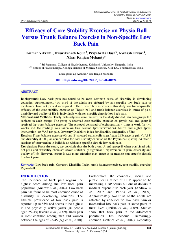 (PDF) Efficacy of Core Stability Exercise on Physio Ball Versus Trunk ...