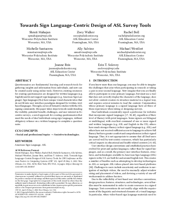 (PDF) Towards Sign Language-Centric Design of ASL Survey Tools