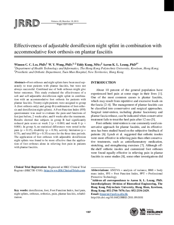 (PDF) Effectiveness of adjustable dorsiflexion night splint in ...
