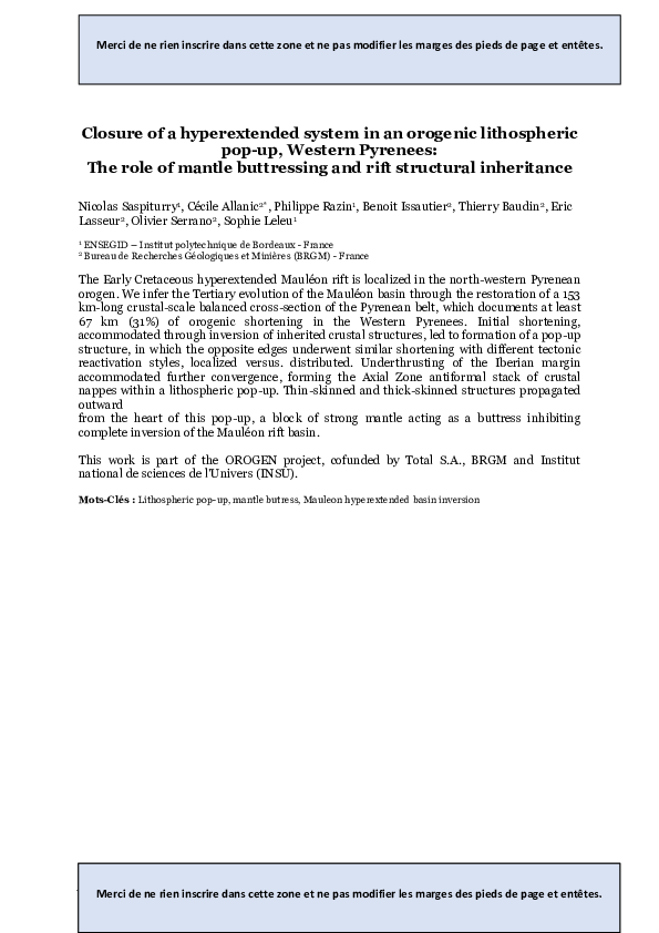 Pdf Closure Of A Hyperextended System In An Orogenic Lithospheric Pop‐up Western Pyrenees