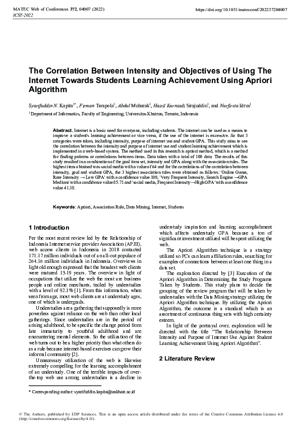 (PDF) The Correlation Between Intensity and Objectives of Using The Internet Towards Students ...