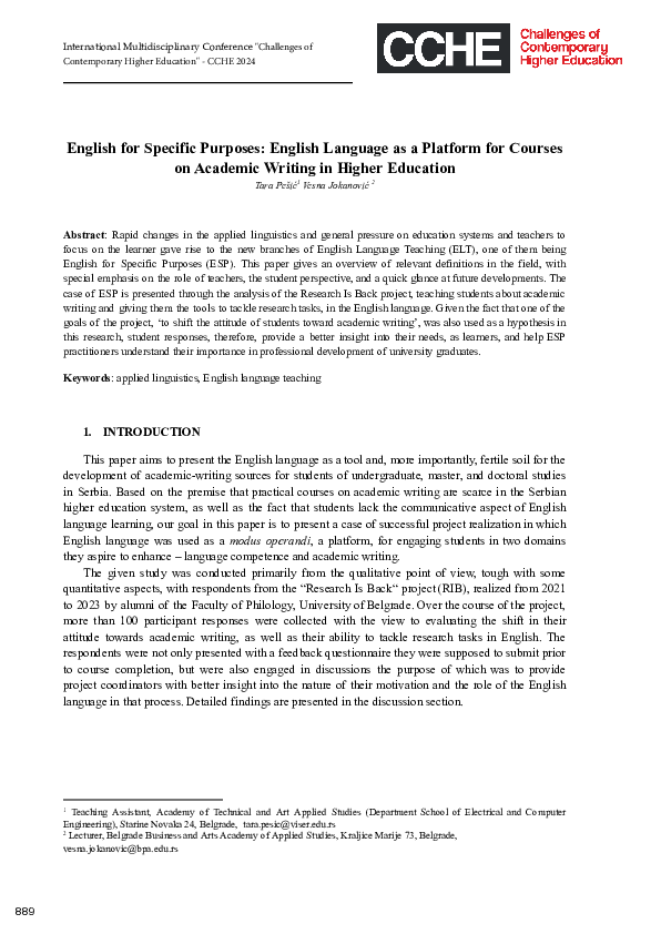 (PDF) English for Specific Purposes: English Language as a Platform for ...