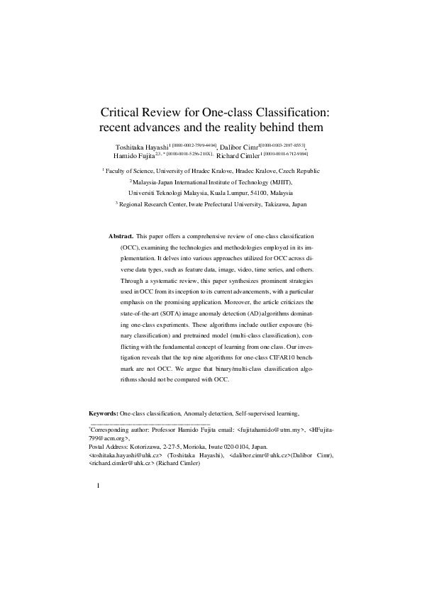 (PDF) Critical Review for One-class Classification: recent advances and ...