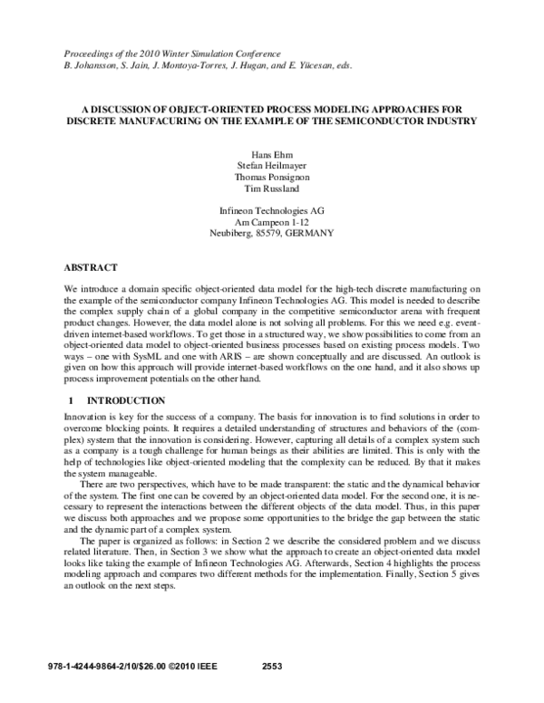 (PDF) A discussion of object-oriented process modeling approaches for discrete manufacturing on ...