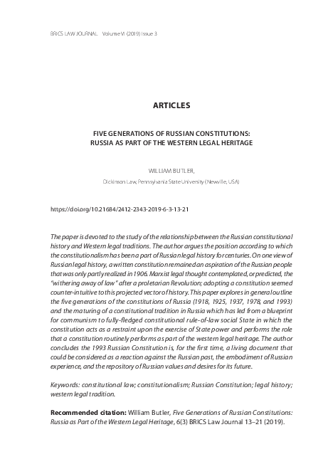 (PDF) Five Generations of Russian Constitutions: Russia as Part of the ...