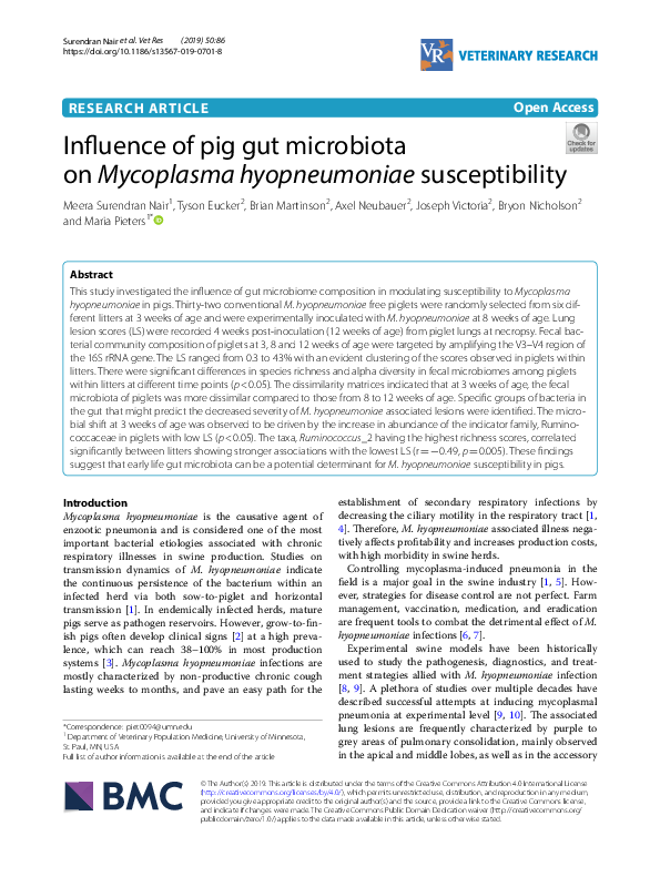 (PDF) Influence of pig gut microbiota on Mycoplasma hyopneumoniae ...