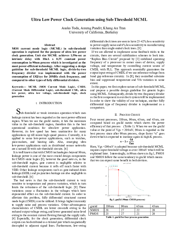 (PDF) Ultra Low Power Clock Generation using Sub-Threshold MCML