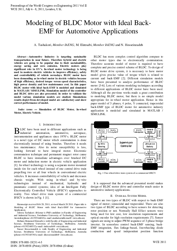 (PDF) Modeling of BLDC Motor with Ideal Back-EMF for Automotive ...