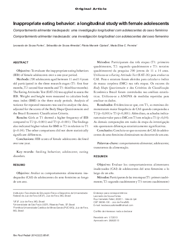 (PDF) Inappropriate eating behavior: a longitudinal study with female ...