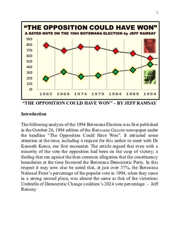 (PDF) "THE OPPOSITION COULD HAVE WON" A NOTE ON THE 1994 BOTSWANA ...