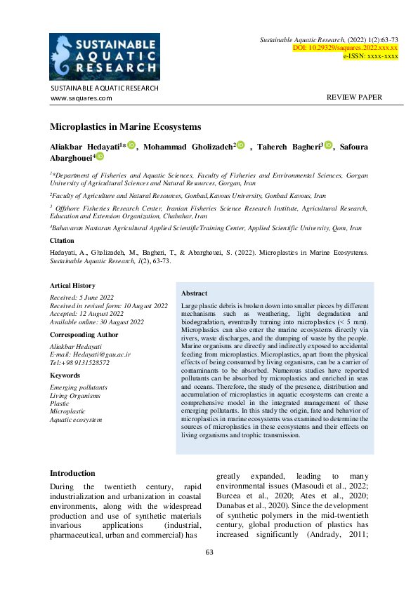 Pdf Microplastics In Marine Ecosystems