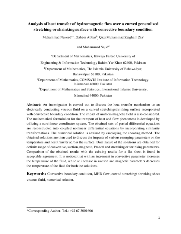 Pdf Analysis Of Heat Transfer Of Hydromagnetic Flow Over A Curved Generalized Stretching Or
