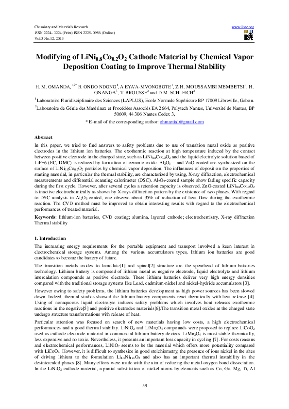 (PDF) Modifying of LiNi0. 8Co0. 2O2 Cathode Material by Chemical Vapor ...