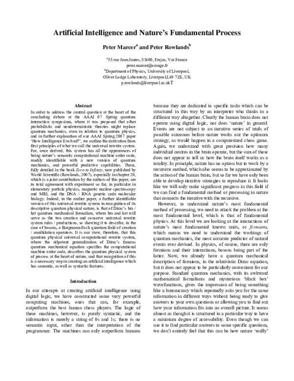 (PDF) Artificial Intelligence and Nature's Fundamental Process