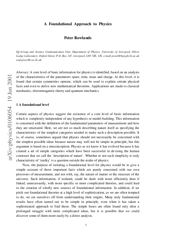(PDF) A foundational approach to physics