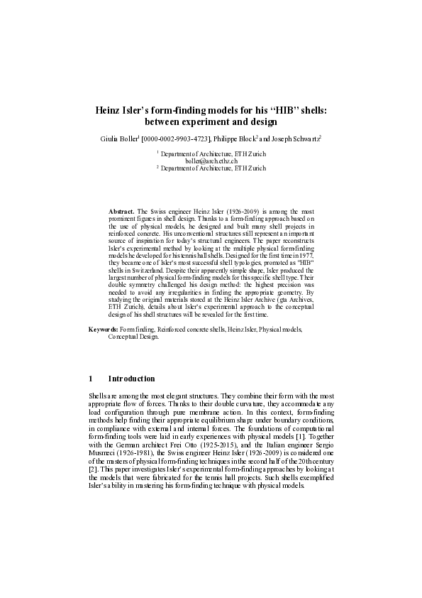 (PDF) Heinz Isler’s Form-Finding Models for his “HIB” Shells: Between ...