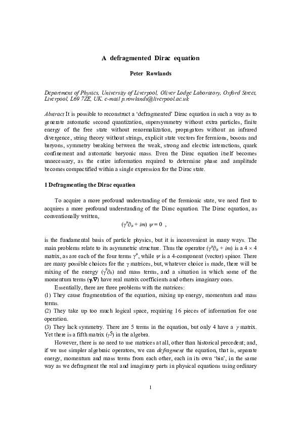 (PDF) A Defragmented Dirac Equation