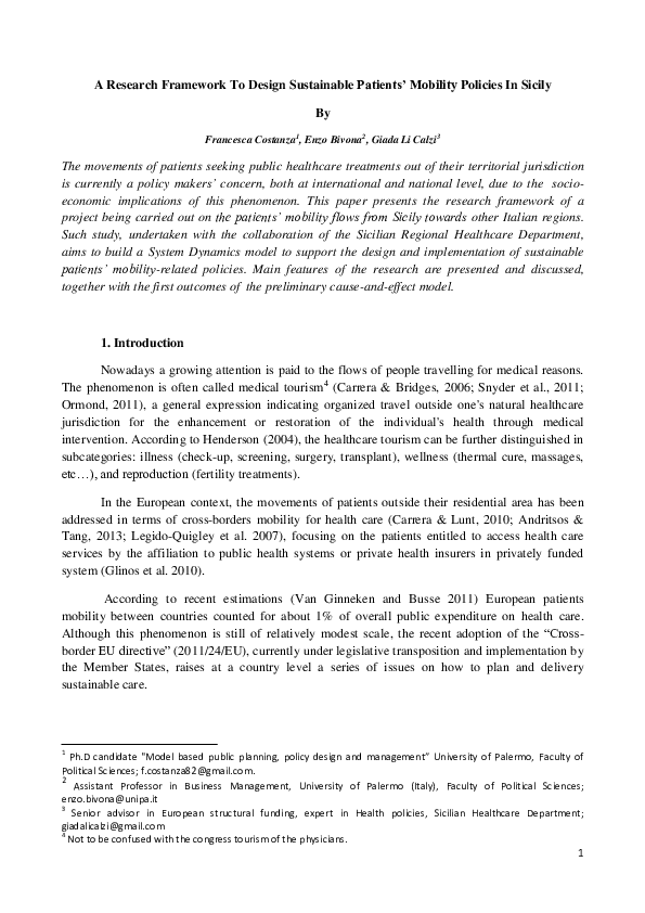 (PDF) A Research Framework To Design Sustainable Patients’ Mobility ...