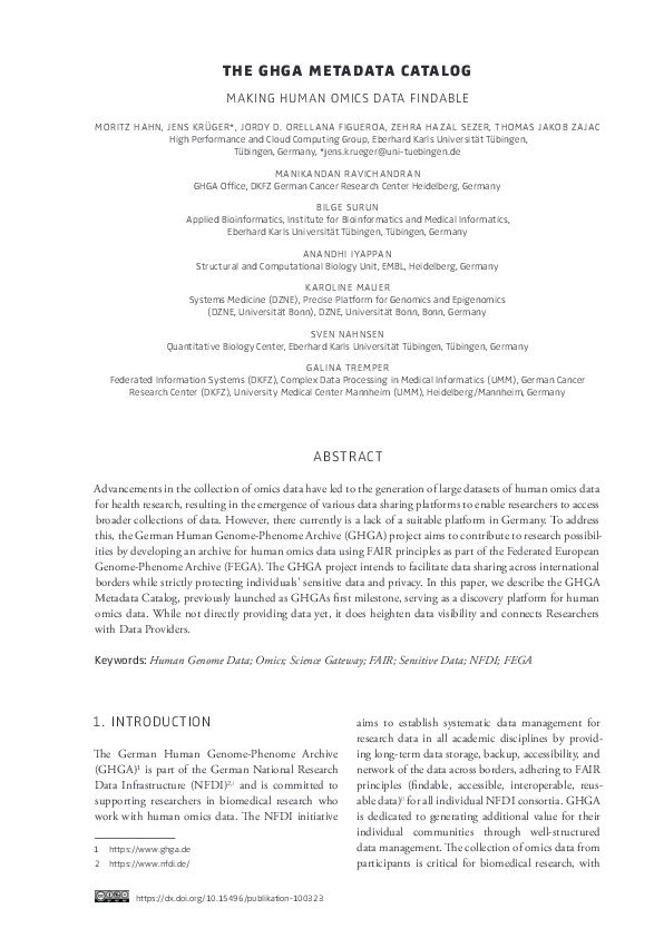 (PDF) The GHGA Metadata Catalog: Making Human Omics Data Findable