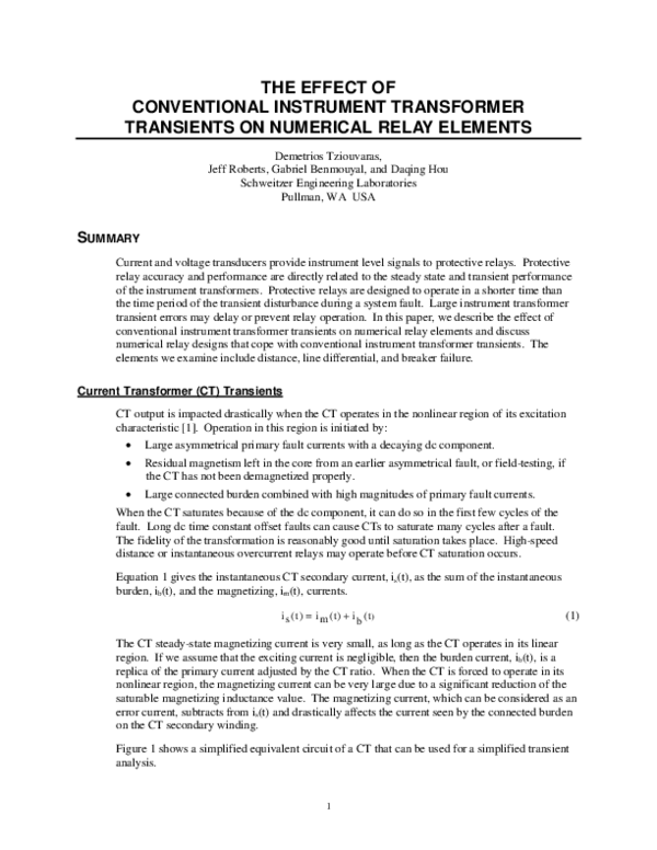 (PDF) The effect of conventional instrument transformer transients on ...