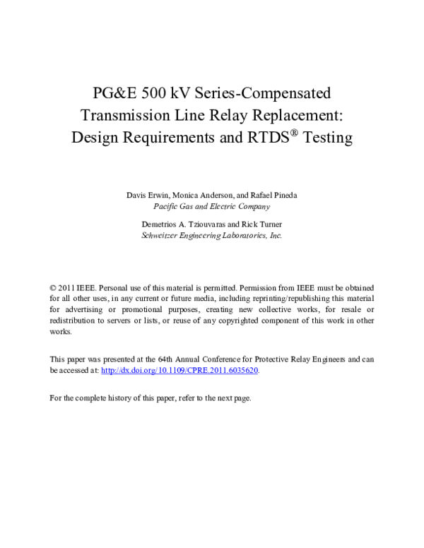 (PDF) PG&E 500 kV series-compensated transmission line relay ...