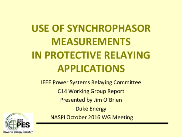 (PDF) Use of synchrophasor measurements in protective relaying applications