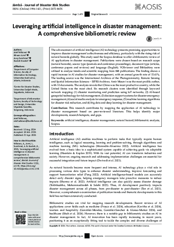 (PDF) Leveraging artificial intelligence in disaster management: A comprehensive bibliometric review