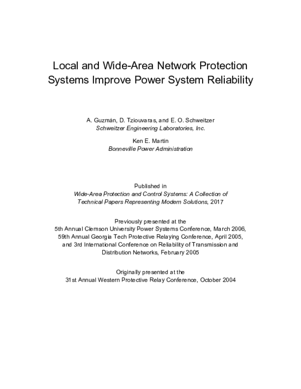 (PDF) Local- and Wide-Area Network Protection Systems Improve Power ...